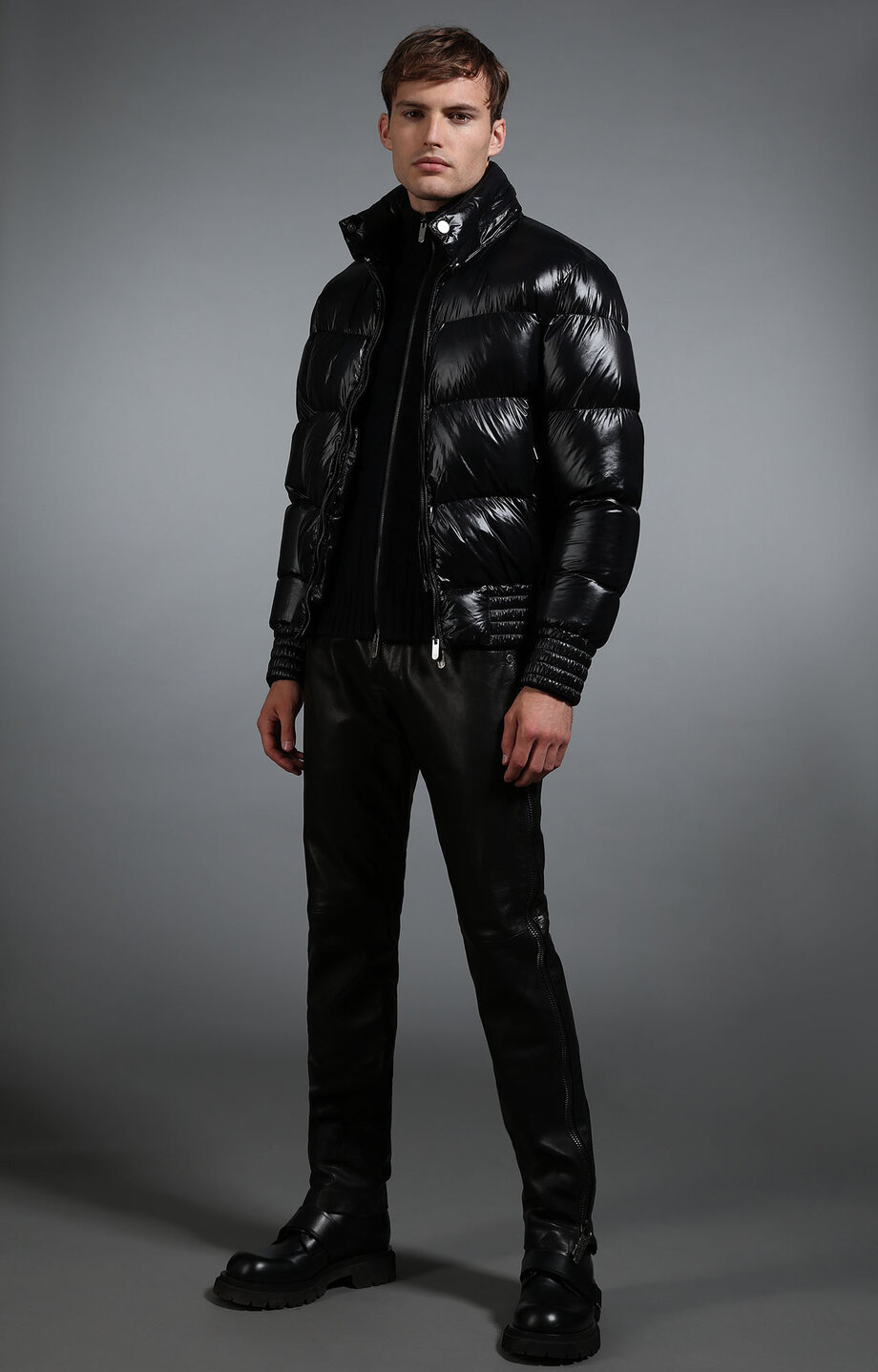 Black Men's shiny black down jacket | Bikkembergs