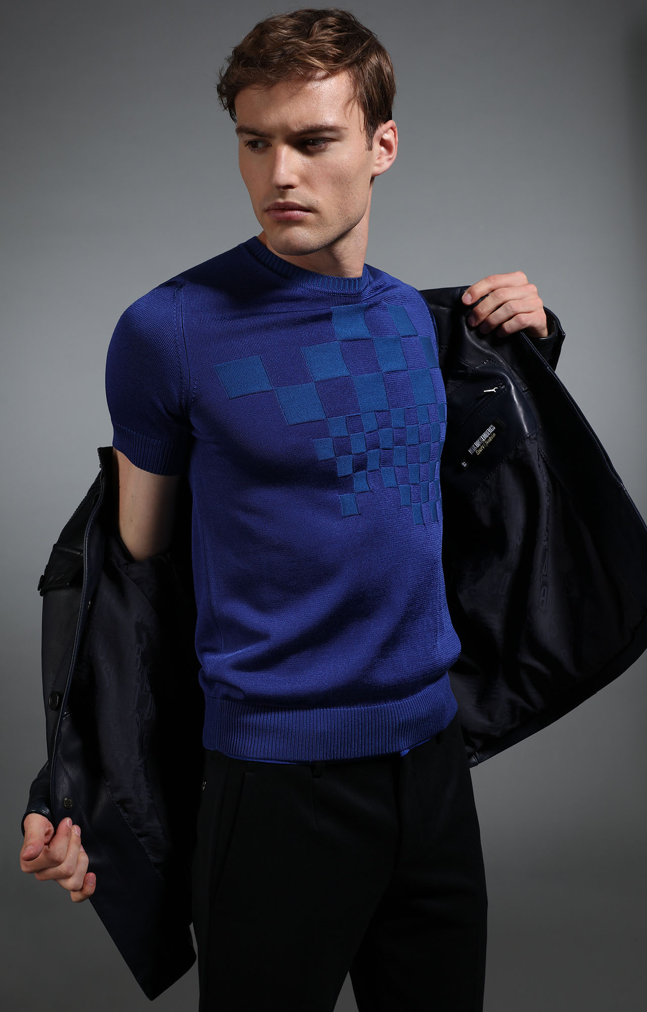 T-shirt uomo blu maglia jacquard | Bikkembergs