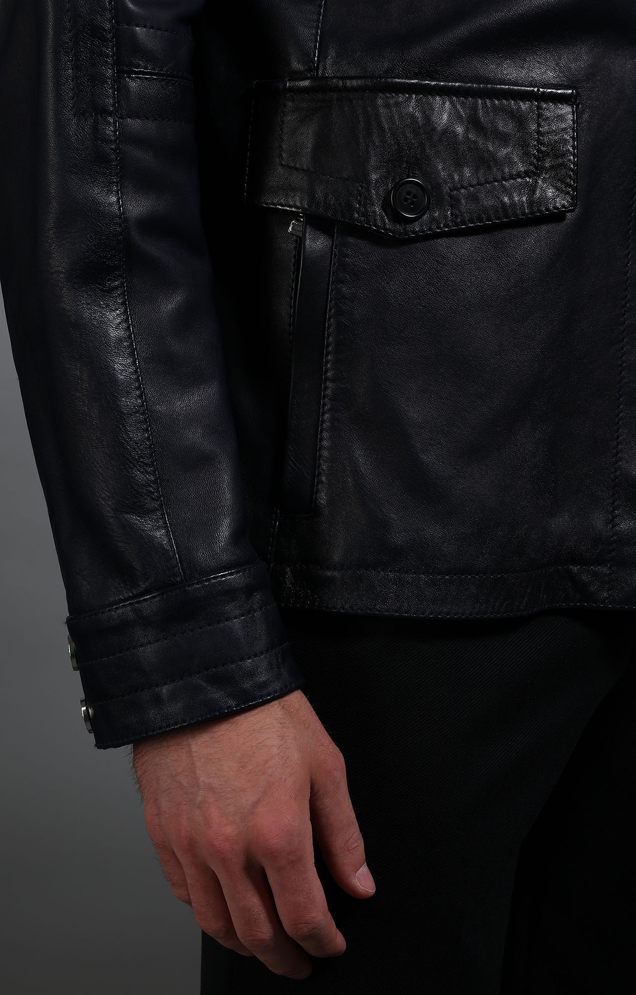 Blue Men's navy leather field jacket | Bikkembergs