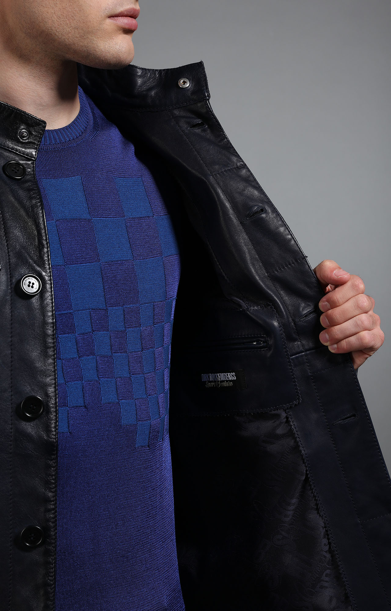 Blue Men's navy leather field jacket | Bikkembergs