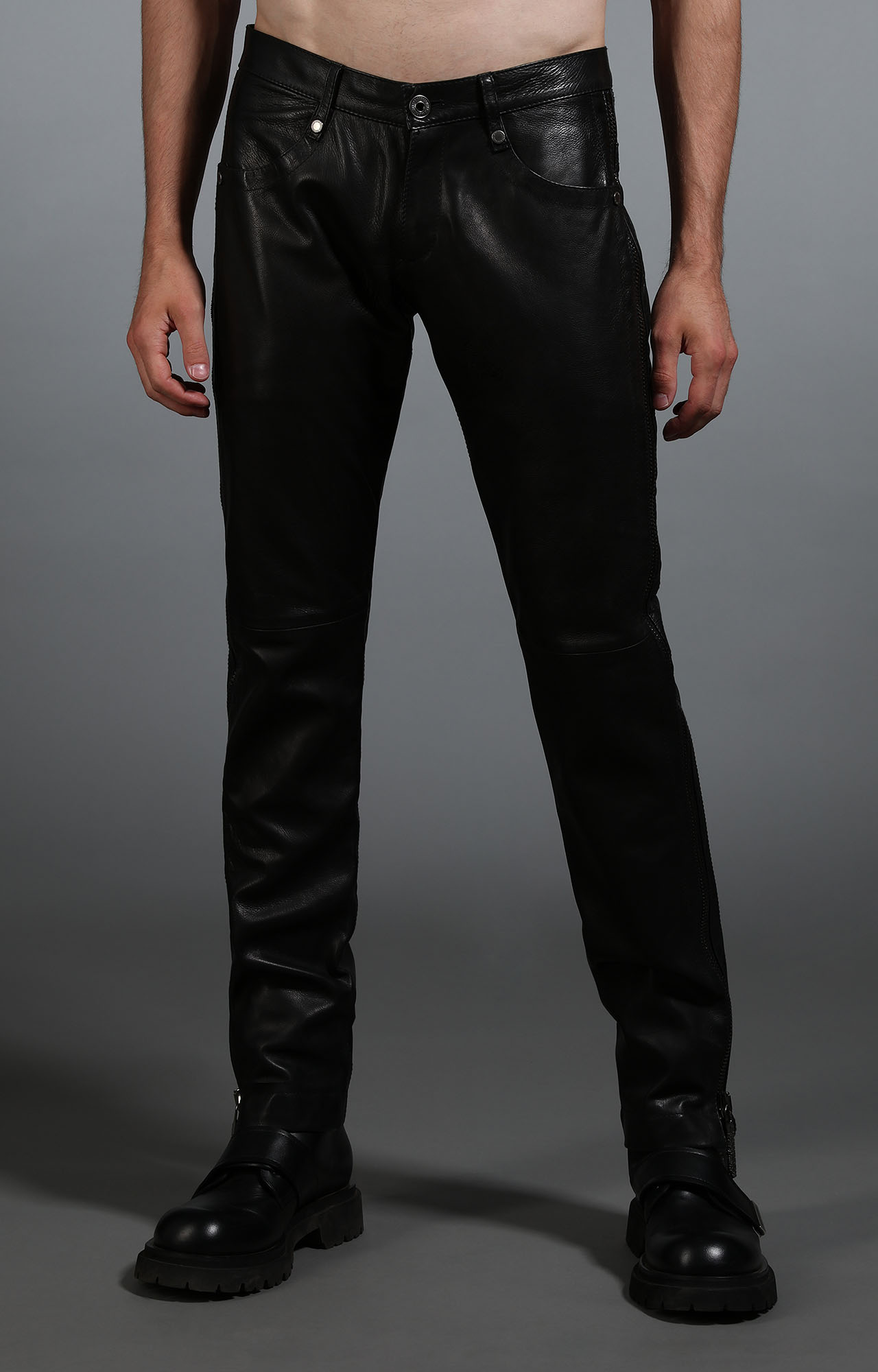 Black Men's black leather jeans | Bikkembergs