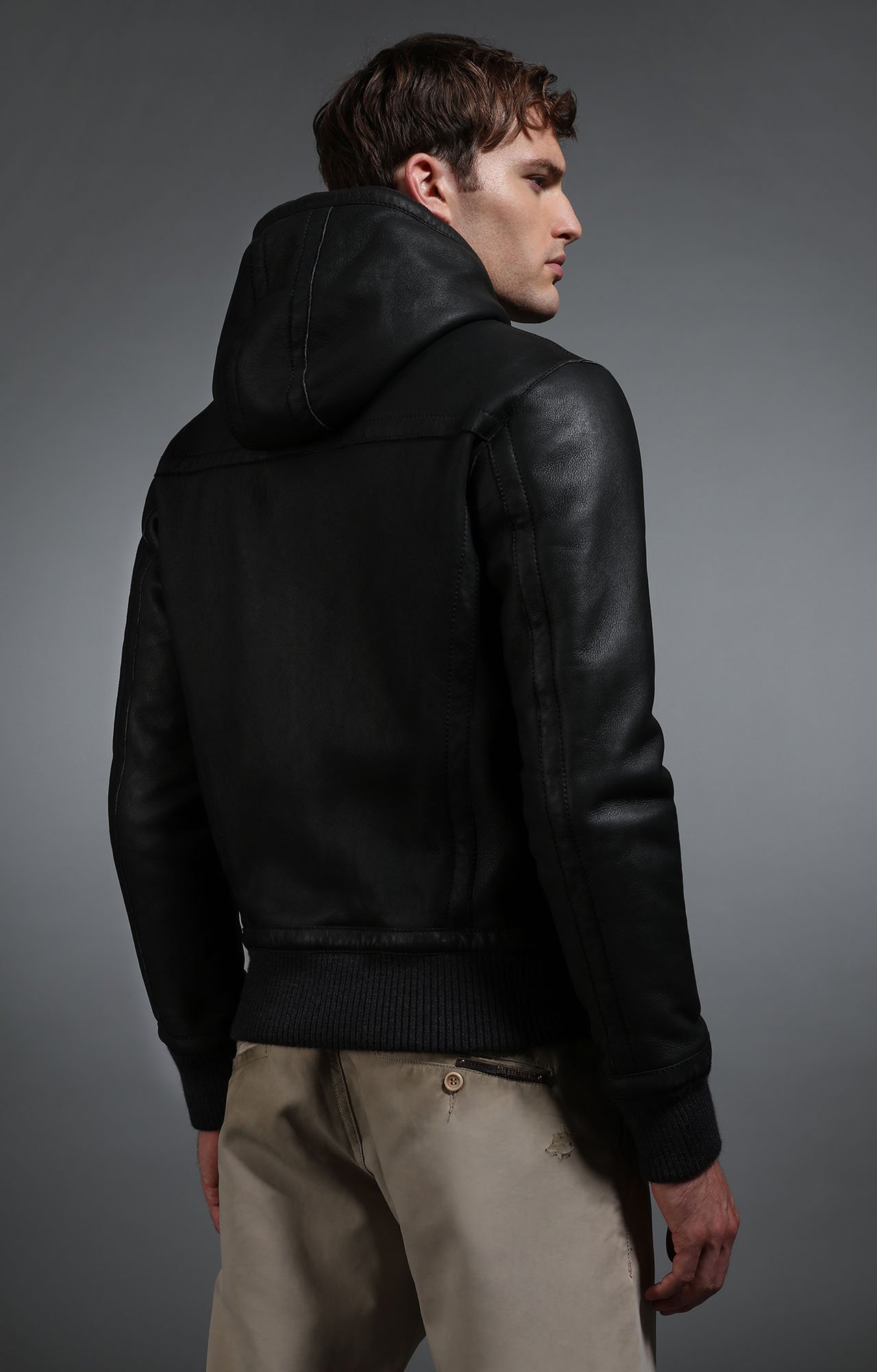Brown Men's sheepskin hooded bomber jacket | Bikkembergs