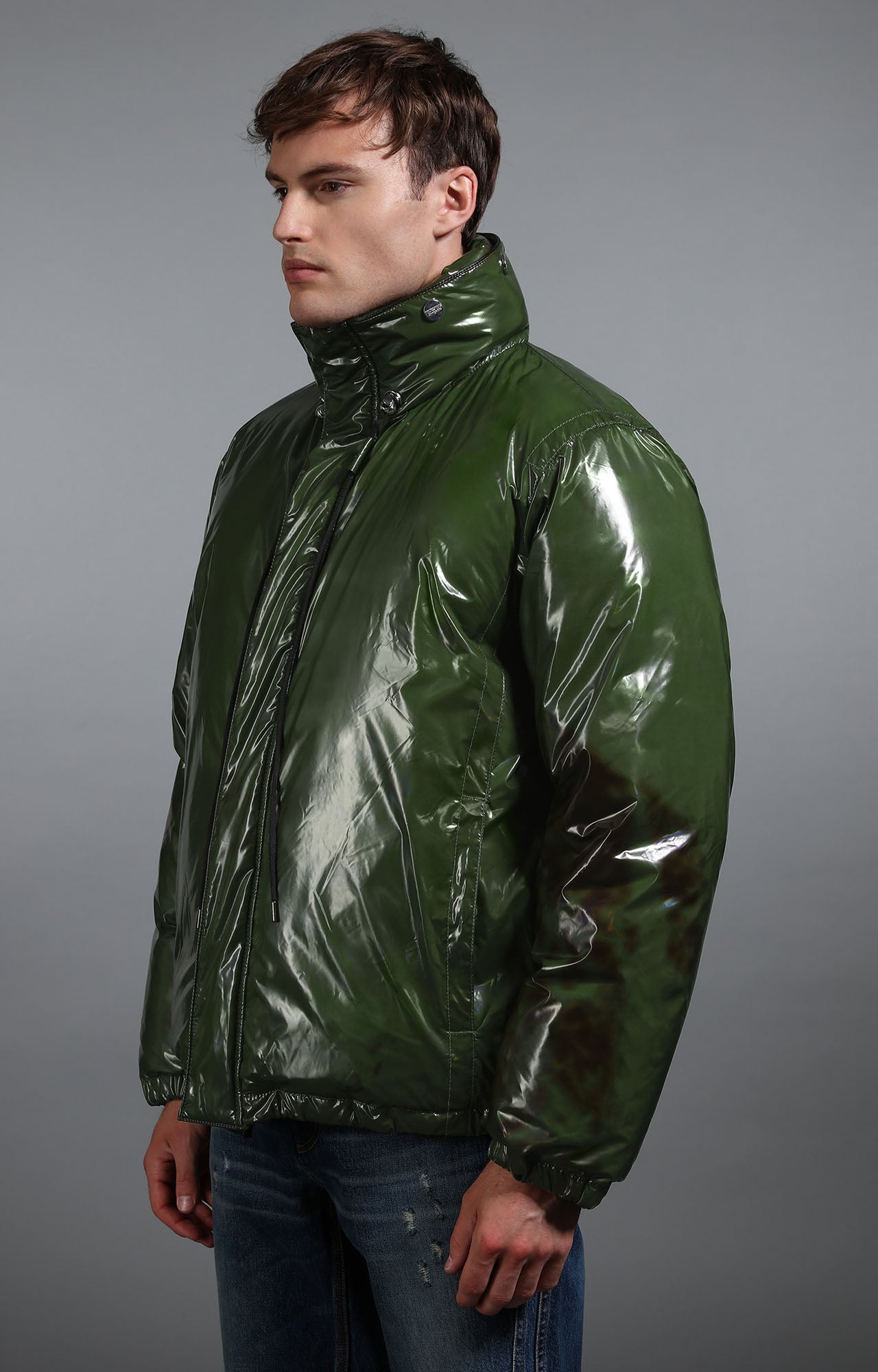 Green Men's ultra-shine green down jacket | Bikkembergs