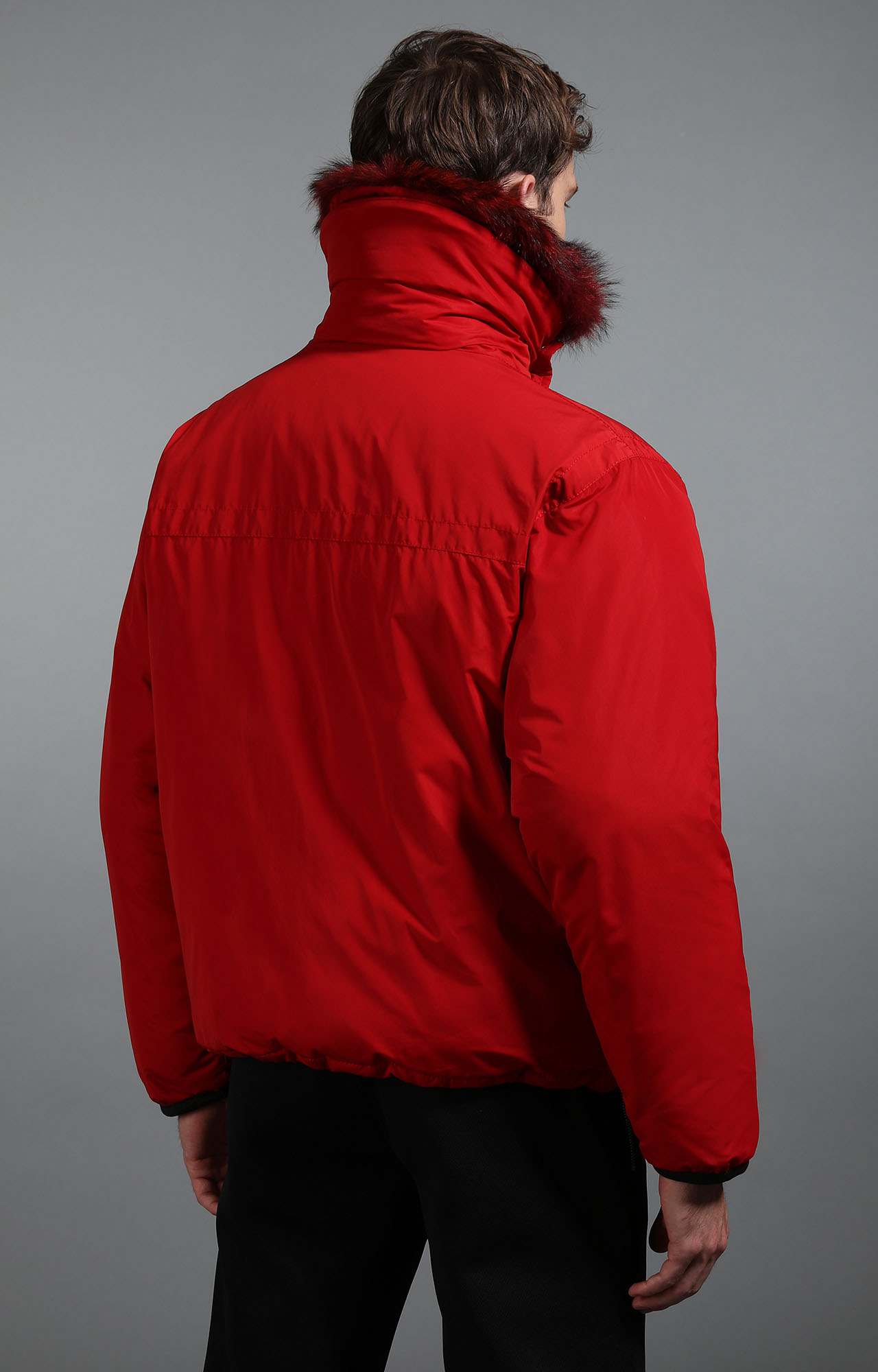 Red Men's red down jacket with fur trim collar | Bikkembergs