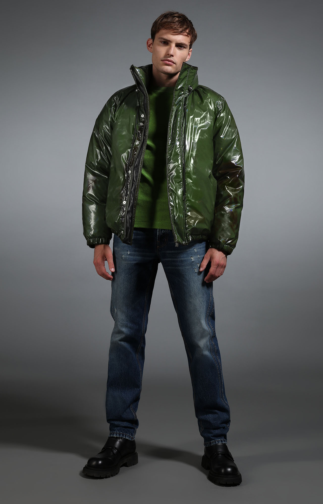 Green Men's ultra-shine green down jacket | Bikkembergs